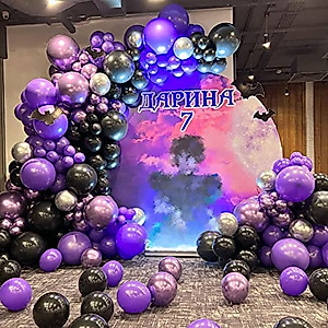 Enanal Purple TV Drama Themed Balloon Garland Arch Kit, 151pcs Black and Chrome Purple Silver Balloons with 4D Foil Balloons for Halloween Gothic Themed Party Supplies Birthday Party Decoration