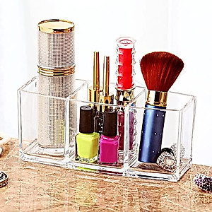 XLSFPY Clear Makeup Brush Holder Organizer, Acrylic Cosmetics Brushes Storage Holders, Cute Pen and Pencil Holder for Desk