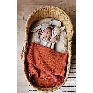 Cotton Crochet Bunny Doll Rattle Sleepy Head Bunny Toy | 13 inch Baby First Stuffy Amigurumi Buddy Security Blanket Newborn Photo Prop (White Sleepy Bunny)