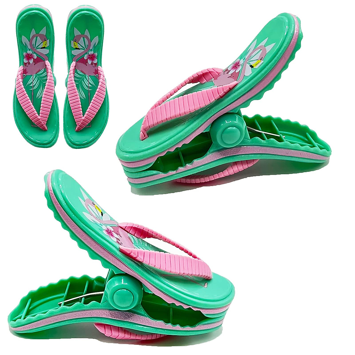 2 Pieces Beach Towel Clips Flamingo Pattern Beach Towel Clip Portable Towel Holder Clips for Beach Chairs Deck Patio Heavy Duty Laundry Clothes Pool Sun Loungers Clip Seaside Indoor Outdoor