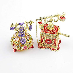SEVENBEES Telephone Figurine Jewelry Trinket Box Vintage Jewelry box Trinket boxes hinged Gifts