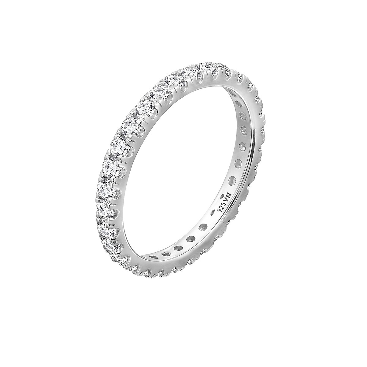 DIAMONBLISS Stackable Thin Eternity Ring for Women | Platinum Plated 925 Sterling Silver Infinity Band | 2mm Round Cut Cubic Zirconia CZ Simulated Diamond, Size 6