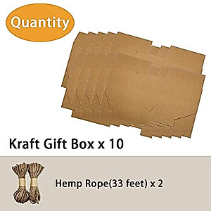 Brown Gift Box with Lids 10Pack 9x6.5x4 Inches, Kraft Gift Boxes for Christmas, Bridesmaid Proposal Gifts, Wedding, Birthday Party, Graduation, Easy Assembly Box With 66 Feet Twine