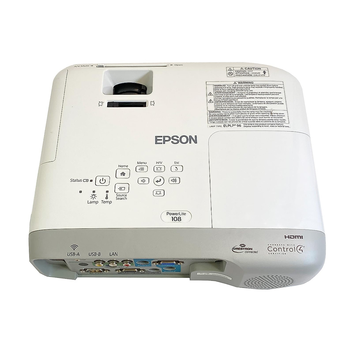 Epson PowerLite 108 3LCD Projector 3700 ANSI HD 1080p LAN H860A USB A/B Bundle HDMI Cable Power Cable Remote Control