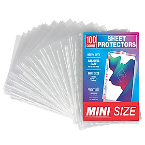 Samsill Mini Sheet Protectors 50 Pack, 5.5 x 8.5 Inch Page Protectors for Mini 3 Ring Binder, Heavy Duty, Clear Protector Sheets, 7 Hole, Top Loading, Acid Free