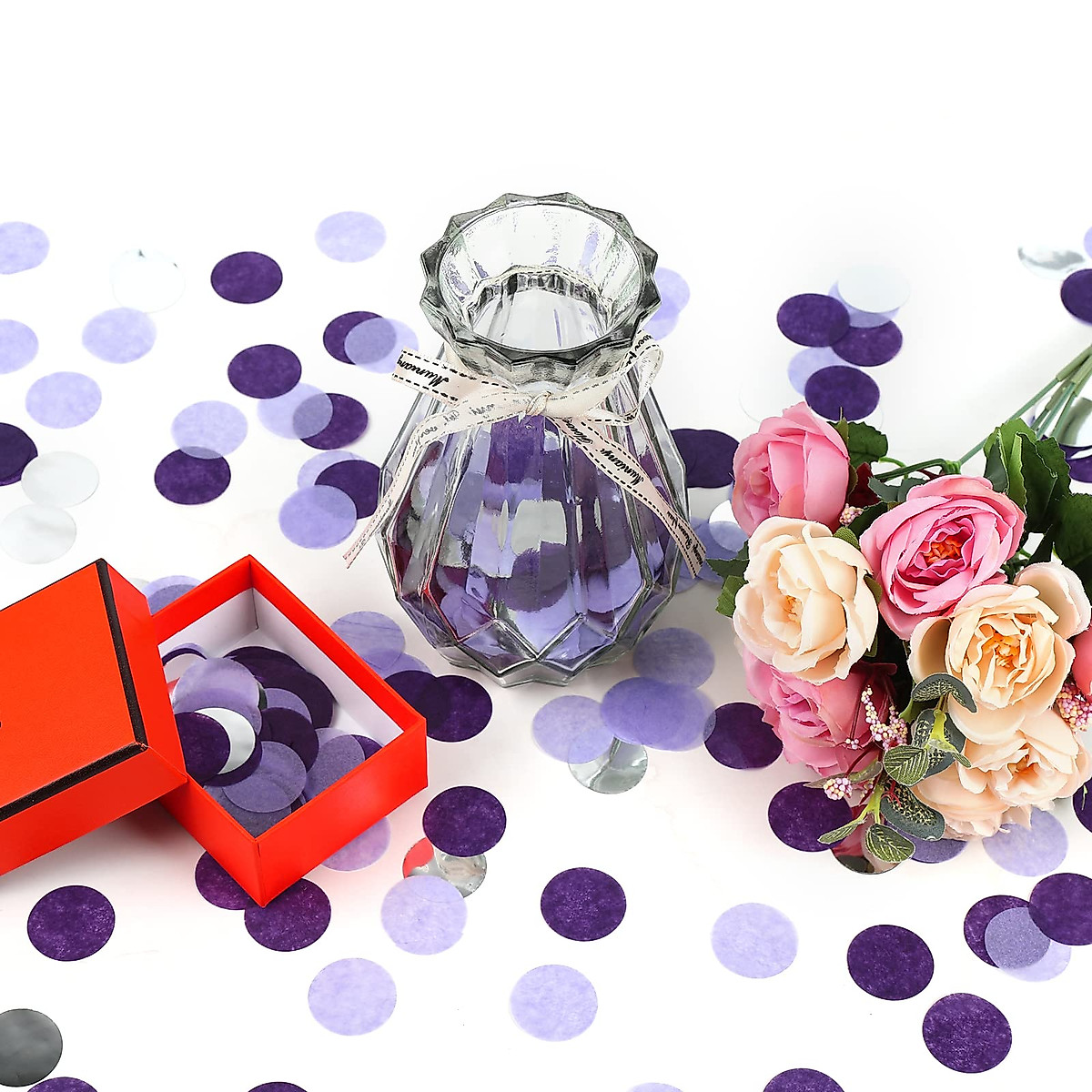 VCOSTORE 5000 pieces Tissue Paper Confetti Circles - Round Paper Confetti Dots - Large Table Confetti for Birthday Wedding Party Decoration and Baby Shower decoration(Purple & Sliver)