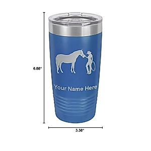 LaserGram 20oz Vacuum Insulated Tumbler Mug, Horse and Cowgirl, Personalized Engraving Included (Dark Blue)
