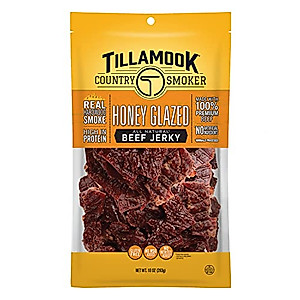 Tillamook Country Smoker Real Hardwood Smoked Beef Jerky, Honey Glazed, 10 Ounce