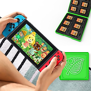 UFOPETIE Card Case for Nintendo Switch Game Card,Compatible with Nintendo Switch Case Animal Crossing Theme,Game Case for Animal Crossing Cards,for Switch Accessories-A Leaf-Thumb Grip 2PCS