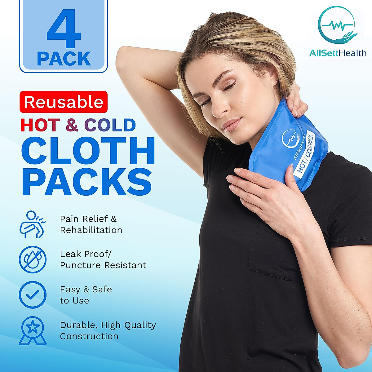 Reusable Hot and Cold Gel Ice Packs for Injuries | Cold Compress, Ice Pack, Gel Ice Packs, Cold Packs for Injuries, 10.5" x 5" | 4 Pack