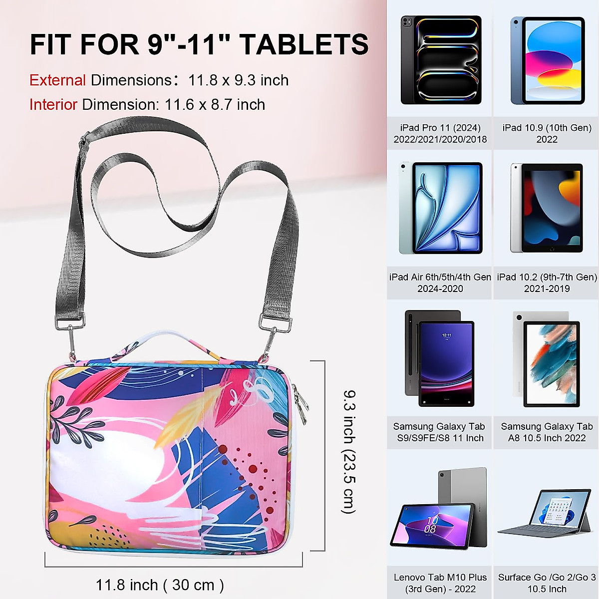 Laviitp 9-11 Inch Tablet Sleeve Bag Carrying Case for iPad Pro 11 M4/ Air 11" M2 2024, Air 5 4, iPad 10th/9th/8th/7th Gen 10.2, Shoulder Bag Pouch for Travel Women, Pink