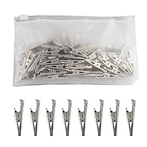 100PCS 1.37IN / 35mm Metal Alligator Clips, Crocodile Clamps Silver Tone Nickel Plated Spring Clamps Test Line Crocodile Clips for Laboratory Electric Testing Work and Cable Lead Clip