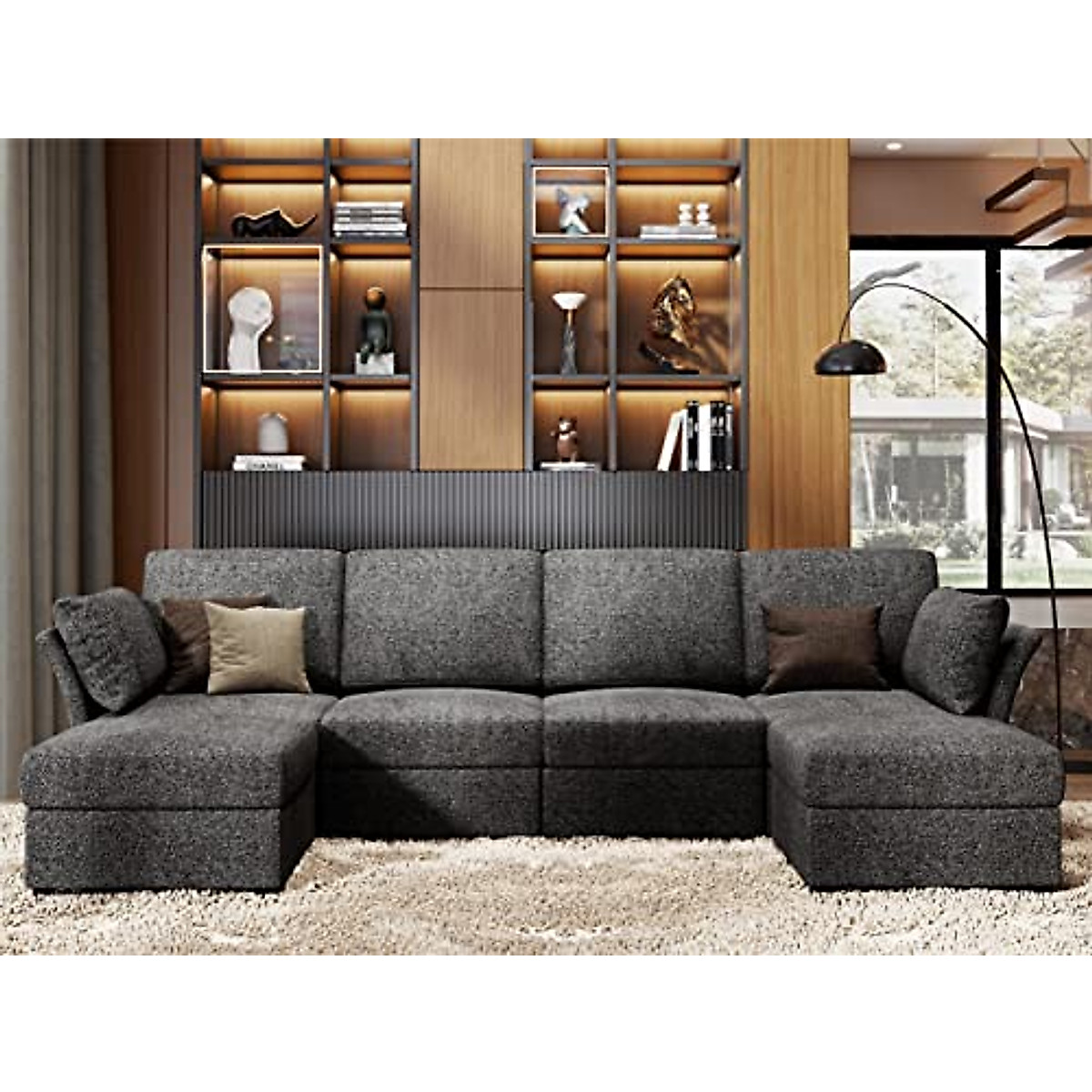 VanAcc Sectional Couch 6 Seats, Modular Sectional Sofa U Shaped sectional with Ottomans, Reversible Sofa Couch for Living Room, Grey Chenille