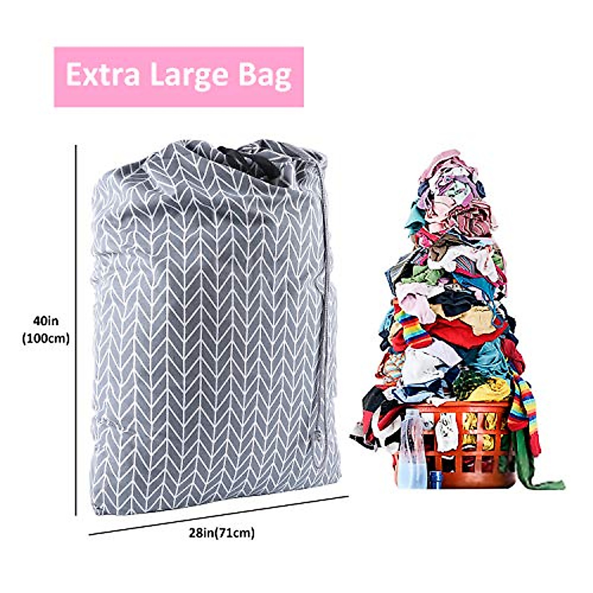 SWISSELITE Laundry Bag with Handle and Drawstring, Large Heavy Duty Laundry Bag, 28 x 40 Inches Travel Dirty Clothes Bag for Laundromat and Household