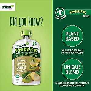 Sprout Organic Baby Food, Stage 4 Toddler Pouches, Kiwi Banana & Spinach Power Pak, 4 Oz Purees (Pack of 6)