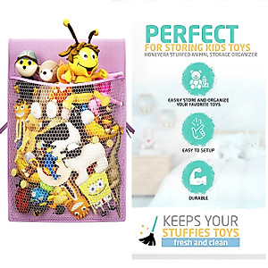 Stuffed Animal Storage Pocket for Closet and Chair Caddy Organizer for Stuffier, Baby Ideas Holder, Toy Plush Storage/Hammock Hanging Storage Net Big Girls Toddler Large Bag Animals Purple