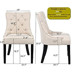 asunflower Tufted Fabric Kitchen Dining Chairs for Dining Room Modern Upholstered Dining Chairs Set of 4 with Wooden Legs, Cream