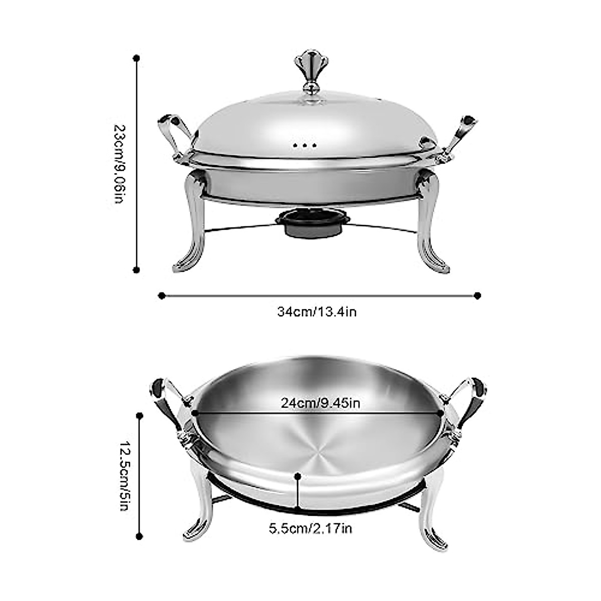 2.64Qt Chafing Dish Buffet, Stainless Steel Round Chafers, Food Warmer, Chafer Buffet Catering Warmer, Durable Buffet Warmer Tray for Hotels, Family Gatherings, Banquets, Outdoor, Etc (Silver)