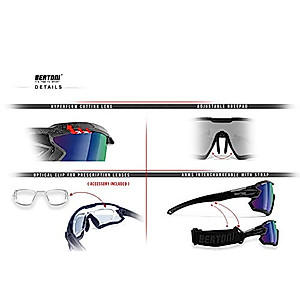 Bertoni Sport Sunglasses Cycling MTB Running Ski Golf Sport Sunglasses Cycling MTB Running Ski Golf Removable Sport Prescription Carrier Included mod. QUASAR (Blue-White/Blue Mirror)