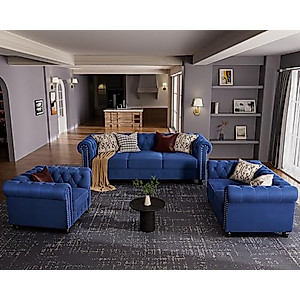 Morden Fort Classic Chesterfield Loveseat Set 60'', Tufted Loveseat Sofa Set with Solid Wood Legs Thick Cushion, Pet-Friendly 2-Seater Sofa Couch for Living Room Bedroom Apartment - Velvet Blue