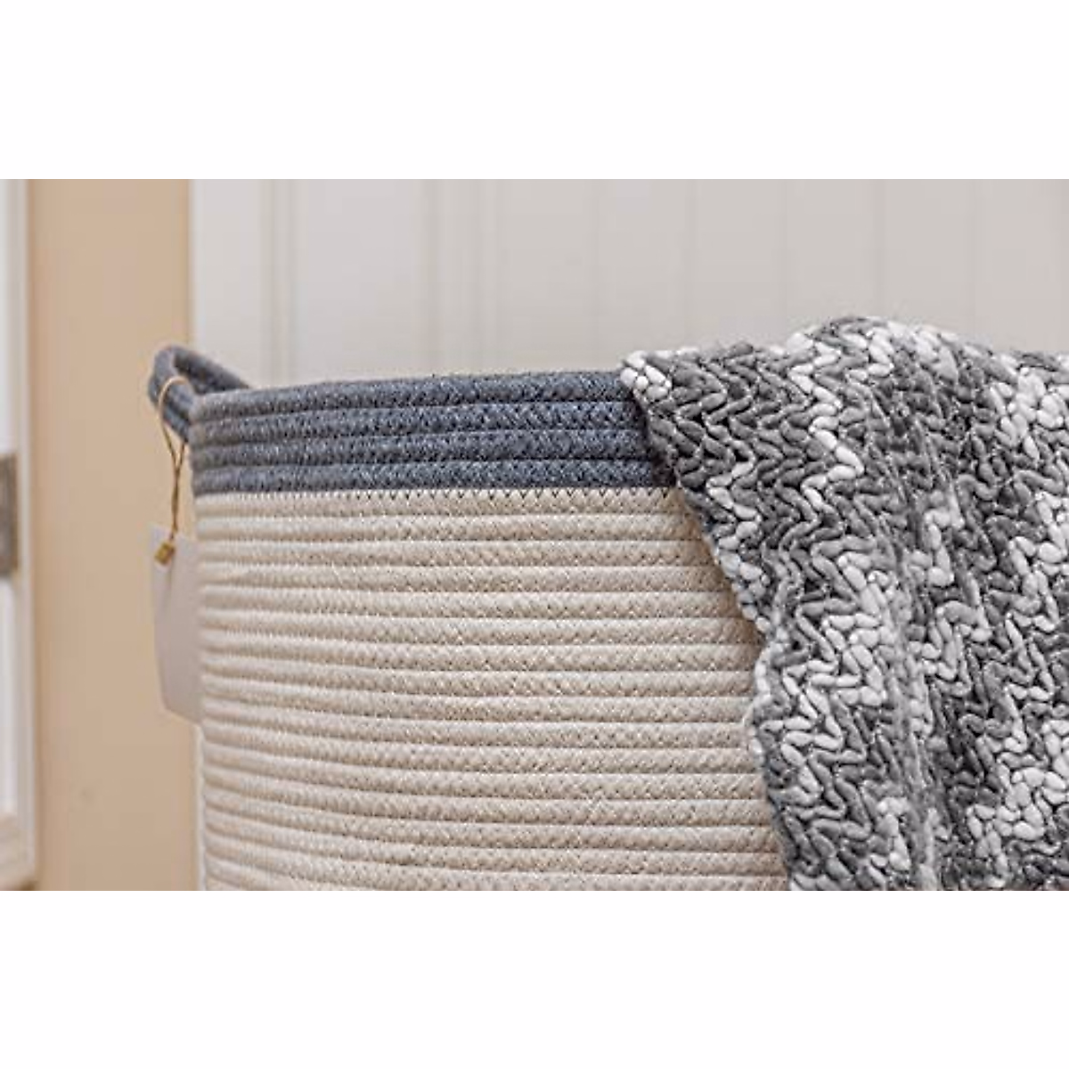 DIIMES Large Cotton Storage Basket (18 x 16 x 16 Inches) Tall Woven Basket with Handle for Blankets, Living Room, Baby Nursery, Laundry, Toys, Storage Bins- 100% Natural Cotton Materials