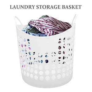 Cabilock Laundry Basket Plastic Laundry Hamper 30L Portable Round Bin with Carry Handles Laundry Bin Organizer Dirty Clothes Hamper for Bedroom Bathroom Towel Hamper for Wet Towels