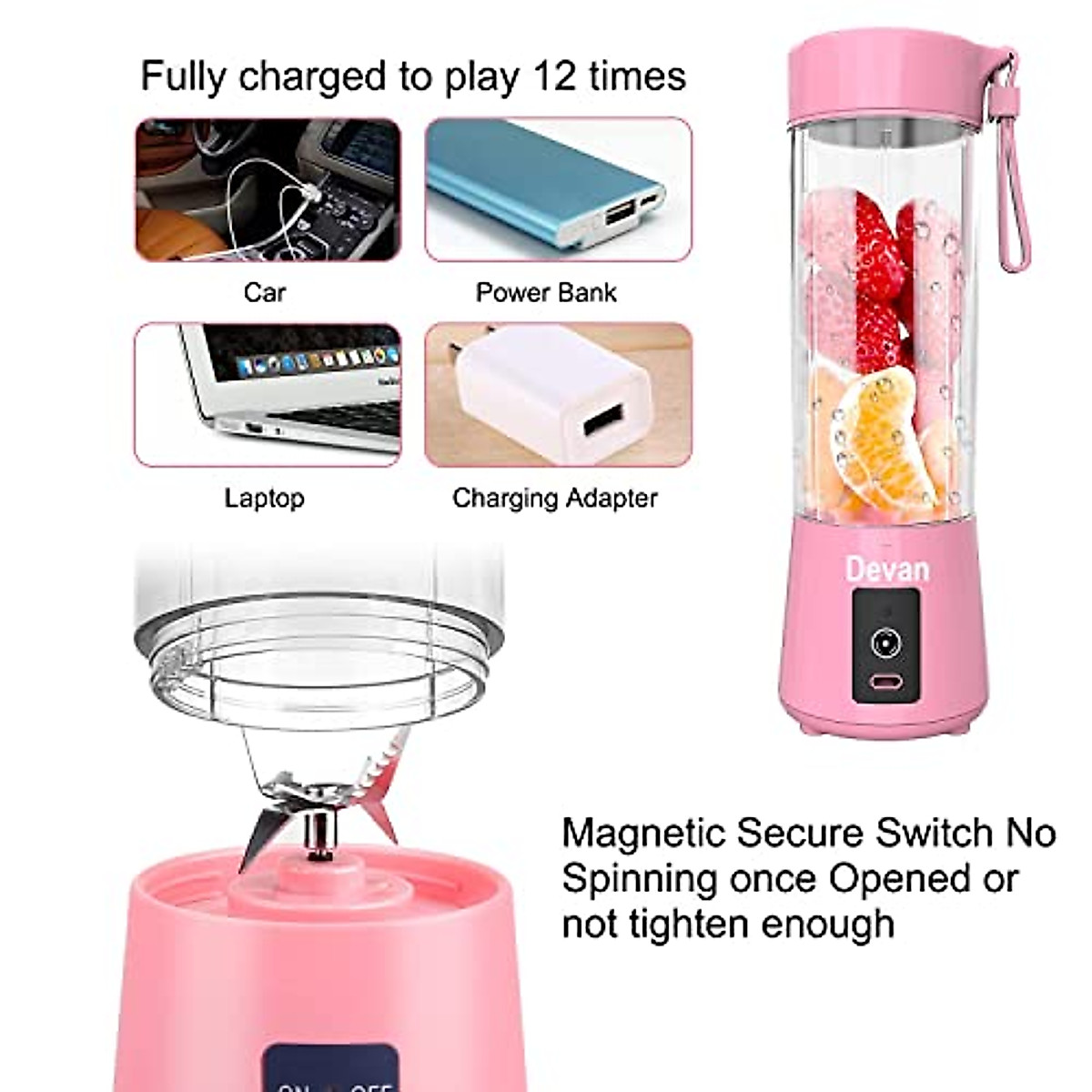 Portable Blender Smoothies Personal Blender Mini Shakes Juicer Cup USB Rechargeable.