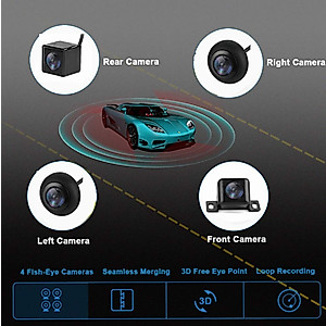 CarThree 360 Degree Bird View Panoramic System 4 HD Cameras Around View System with Night Vision DVR Parking Monitoring Driving Record Universal Rear View Cam for All Car