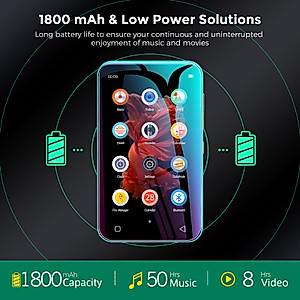 TIMMKOO 72GB MP3 Player with Bluetooth, 4.0" Full Touchscreen Mp4 Mp3 Player with Speaker, Portable HiFi Sound Music Player with Bluetooth, Voice Recorder, E-Book, Supports up to 512GB TF Card (Blue)