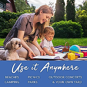 Scuddles Extra Large Picnic & Outdoor Blanket with Pocket for iPhone Keys and More Dual Layers for Outdoor Water-Resistant Handy Mat Tote Spring Summer Camping Blanket Great for The Beach