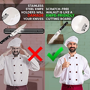 Magnetic Knife Holder For Wall - STRONG Neodymium Magnets & 3M Adhesive Strip (No Drilling!) 2" x 1.2" Wooden Walnut Block Kitchen Tools Cutlery Utensils Holder Rack Mount Bar Set (5)