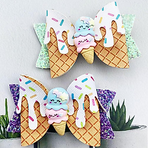 4 PCS Ice Cream Hair Clips, Summer Glitter Bow Hair Clips Sparkly Alligator Hair Clips Barrettes Hair Accessories for Girls Women