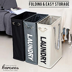 Cloth Clothes Basket, Caroeas 24" Handy Hanging Laundry Basket Tall & Slim Hamper Waterproof Laundry Bag Collapsible Travel Laundry Bag with Breathable Mesh Cover & Soft Handle Laundry Hamper (Black1)