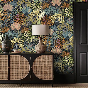 Vintique Boho Wallpaper Peel and Stick Dark Floral Wallpaper Self-Adhesive Contact Paper Removable Waterproof Botanical Wallpaper for Bedroom Cabinets and Home Décor 17.3in x 9.8ft