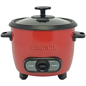 Courant Rice Cooker 6-Cup (Cooked), Removable Non-Stick Bowl, One Touch Rice Cooker, Red