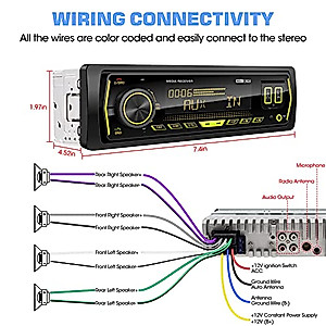 Car Stereo Bluetooth Car Radio - Single Din AM FM Digital Media Receiver - LCD Display USB AUX SD EQ Subwoofer Quick Charge APP Remote Control
