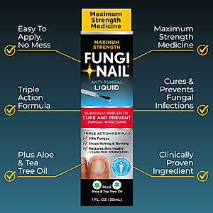 Fungi-Nail Anti-Fungal Liquid Solution, Kills Fungus That Can Lead to Nail & Athlete’s Foot with Tolnaftate & Clinically Proven to Cure and Prevent Fungal Infections 1 Fl Oz (Pack of 2)