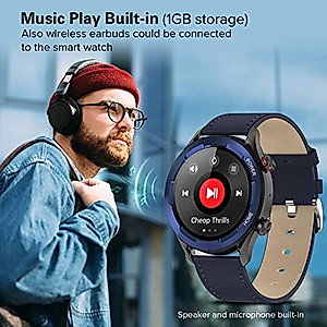 BRIBEJAT BT2 Pro Smart Watch for Men Compatible with Samsung iPhone Android Phones (Dial/Answer Calls) Built-in Music Player, Voice Assistant, Real-time Heart Rate & Sleep Monitor, Blue and Gray