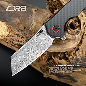 CJRB CUTLERY Folding Knife Crag (J1904) Rose Damascus Steel Blade Carbon Fiber Handle Pocket Knife EDC Knife