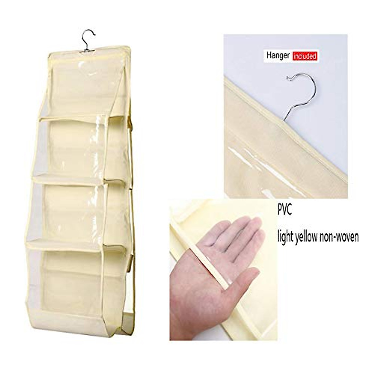 PIKACHENG Hanging Handbag Purse Organizer, Homewares Nonwoven 8Pockets Hanging Closet Storage Bag,Transparent Dust-Proof Wardrobe Closet Storage Bag (Light Yellow)