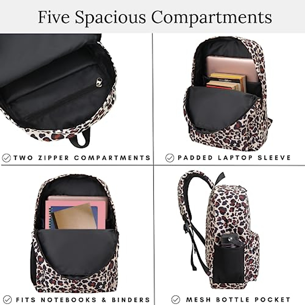 Fenrici Kids' Cheetah Print Backpack with Lunch Box Set for Boys and Girls, School Bag with Laptop Compartment and Insulated Lunch Bag, Cheetah