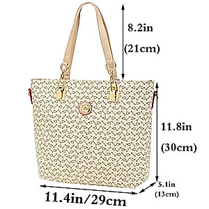 RainboSee Women 6 Pcs Handbag Tote Stitching Shoulder Bag PU Top Handle Hobo Satchel Purse Clutch Beige