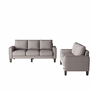 Myshle 2+3 Sectional Sofa with Storage, Sleeper Couch Chaise with Square Arm,Upholstered Sofa with Seat Cushion and Wood Leg for Living Room,Bedroom,Office,Relax Lounge, Polyester, Light Grey