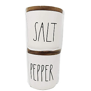 Rae Dunn SALT & PEPPER Cellars with Wood Lids - Ceramic with Large Lettering