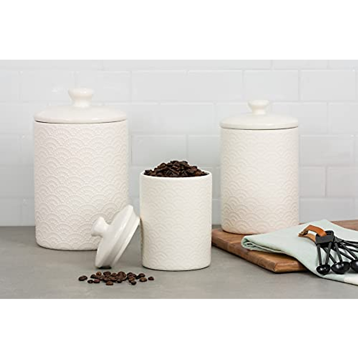 10 Strawberry Street Kitchen Canister Set, 3 Piece, Tide White