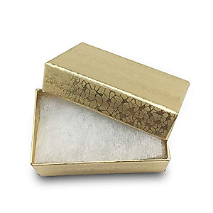 TheDisplayGuys 100-Pack #21 Cotton Filled Cardboard Paper Jewelry Box Gift Case - Gold Foil (2 5/8" x 1 5/8" x 1")