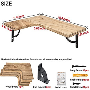 KOOHOAMZ Corner Floating Shelves Wall Mounted Set of 4,Corner Wall Shelf Rustic Wood Corner Floating Shelves for Bedroom, Living Room, Bathroom, Kitchen, Office -Floating Corner Storage Wood Shelves