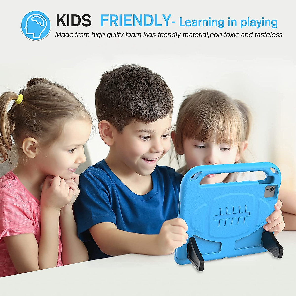 SUPNICE Kids Case for New iPad Air 5th Generation 2022, iPad Air 4th Generation 2020, iPad Air 10.9 Case with Built-in Screen Protector, EVA Shockproof Lightweight Handle Stand Kids Case, Blue