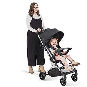 Joovy Kooper Lightweight Baby Stroller Featuring Removable, Swing-Open Tray, Big Wheels, Reclining Seat with Footrest, Extra-Large Retractable Canopy, and Compact Fold (Black)