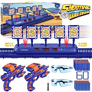 SWEMNED Running Shooting Targets for Nerf Gun Practice,Upgrade 5 Targets Auto Reset /3 Game Mode Electronic Scoring Digital Moving Target, Ideal Gift Toy for Age 6,7,8,9,10,12,13+ Year Old Kid/Boys
